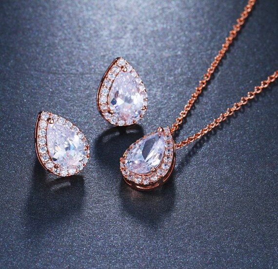 Rose Gold Luxury Bridal Jewellery Set Wedding Necklace Set | Etsy