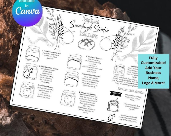 Editable Dehydrated Sourdough Starter Instructions Card (canva Template ...