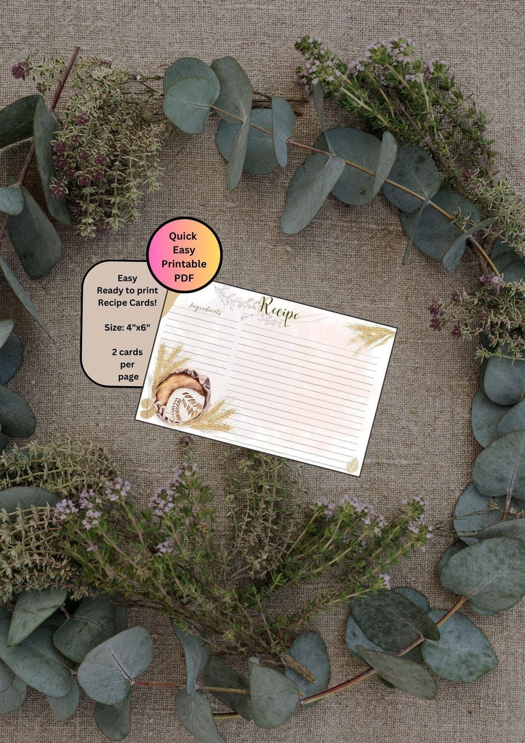 Sourdough Bread Recipe Cards Printable, Recipe Card for Bridal Shower ...