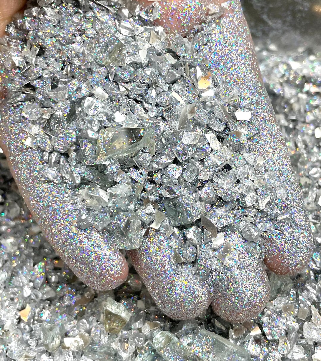 Silver Iridescent Glass Pieces for Art, Broken Glass Pieces, Resin Art ...