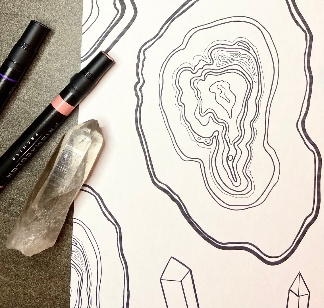 Printable Crystal Coloring Page for Teens Geode Crystal Gift - Etsy