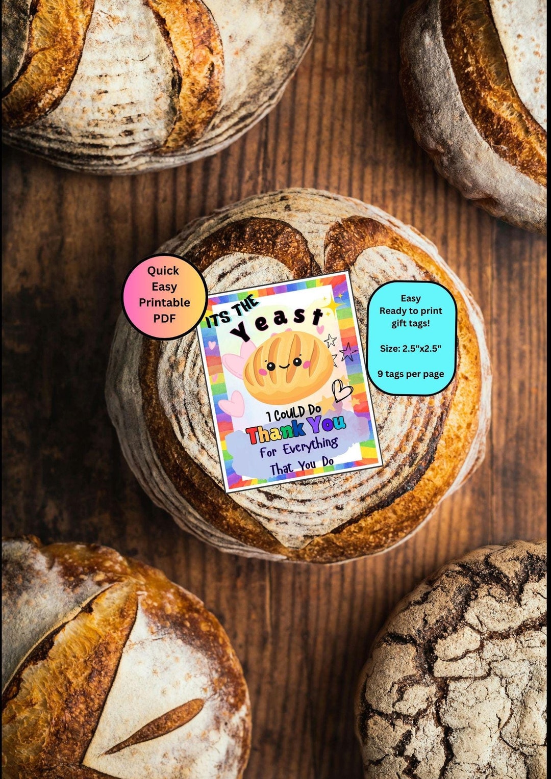 The Yeast I Could Do Cute Bread Gift Tags, Printable Thank You Gift ...