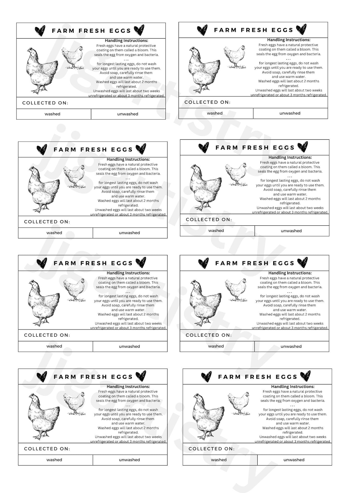 Editable Farm Fresh Egg Carton Labels: Unwashed Egg Handling ...