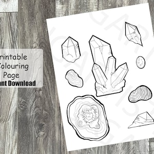 Geode Crystal Coloring Page for Adults, Gemstone Art Coloring Page for ...