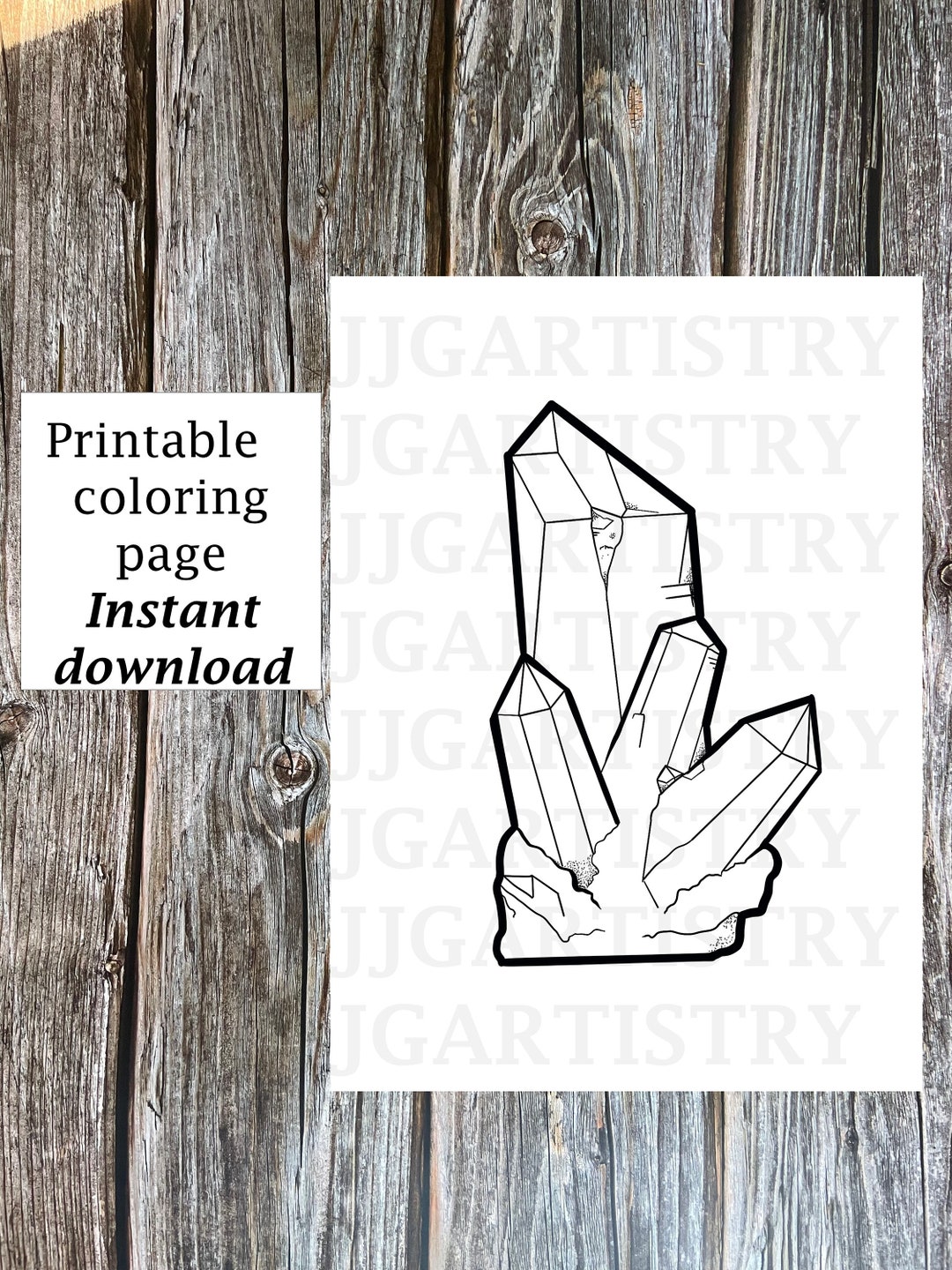 Crystal Coloring Page for Adults Printable, Healing Crystals Gift for ...