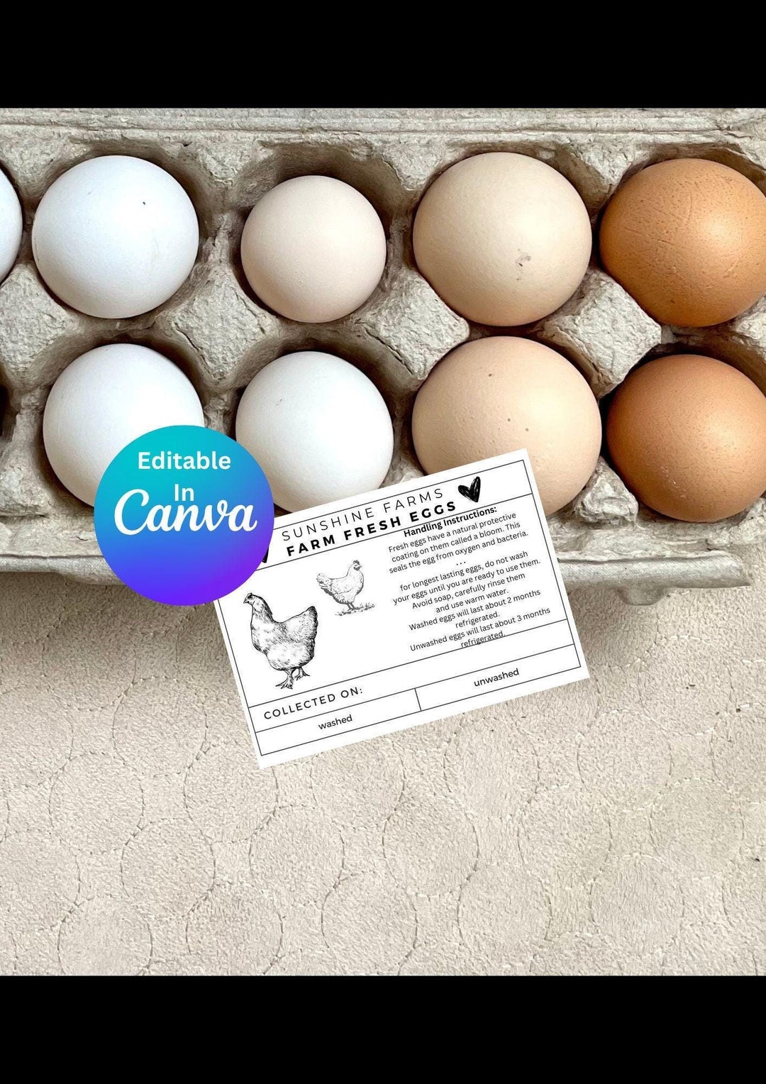 Editable Farm Fresh Egg Carton Labels: Unwashed Egg Handling ...
