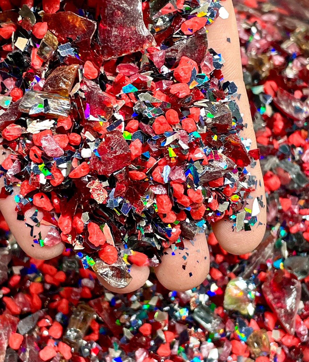 Red Glass Pieces for Art, Glitter Glass for Crafting, Crushed Glass for ...