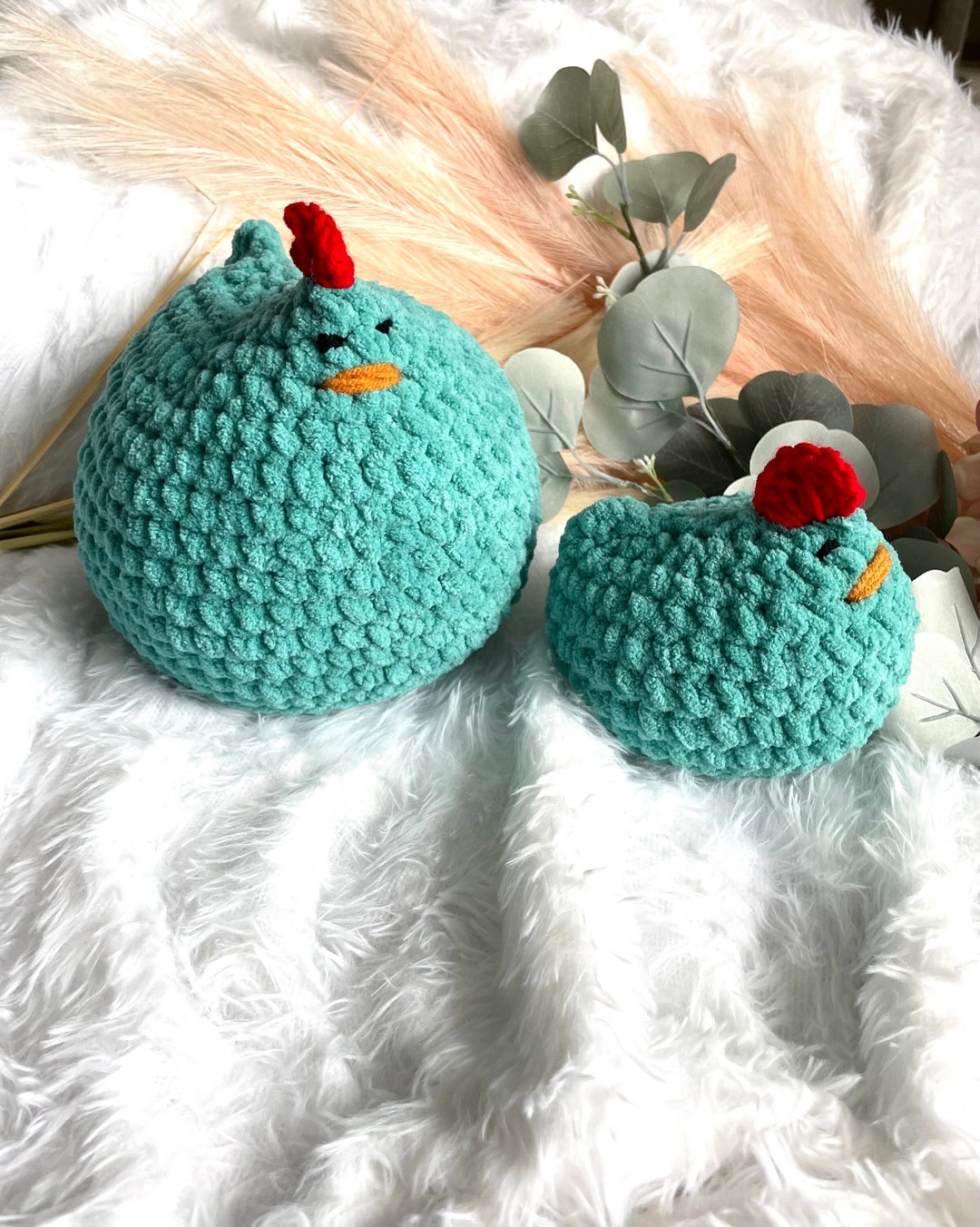 Teal Chicken Stuffed Animal for Kids, Farmhouse Decor for Kitchen ...