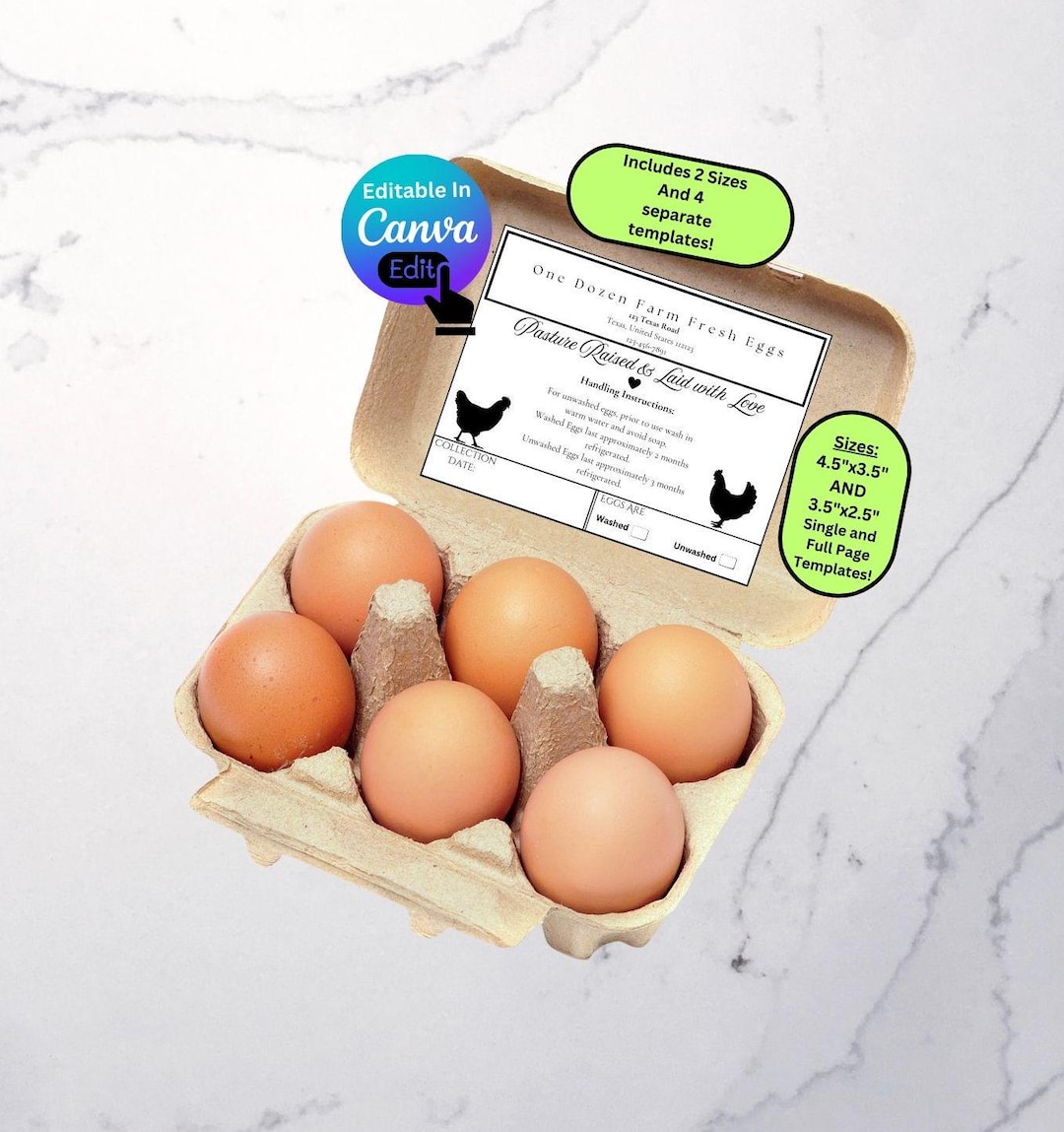 EDITABLE Egg Carton Label, Farm Fresh Egg Label With Safe Handling ...