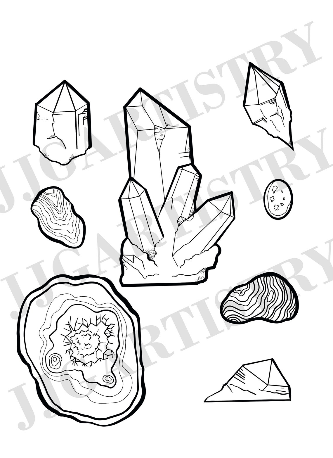 Crystal Coloring Page Bundle: Agate, Geode, Quartz (digital Download ...