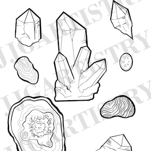 Geode Crystal Coloring Page Bundle, Agate Gemstone Coloring Sheet for ...