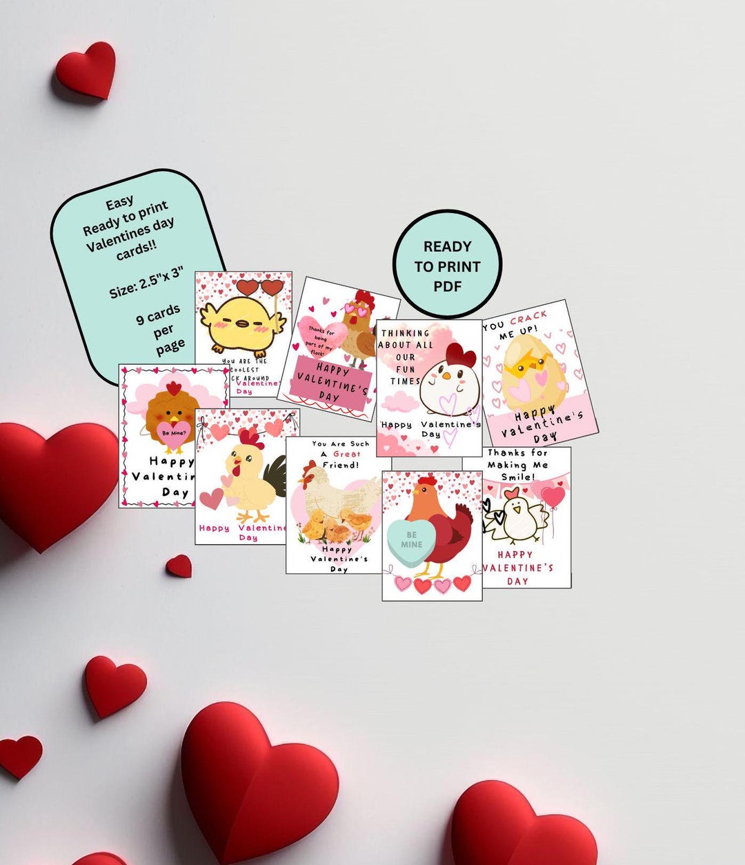 Printable Chicken Valentine's Day Cards for Class, Classroom Chicken ...