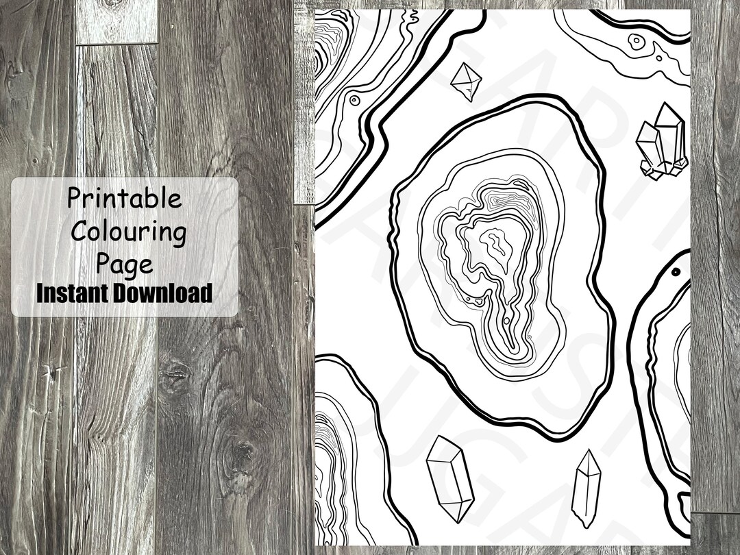 Printable Crystal Coloring Page for Teens, Geode Crystal Gift for Her ...