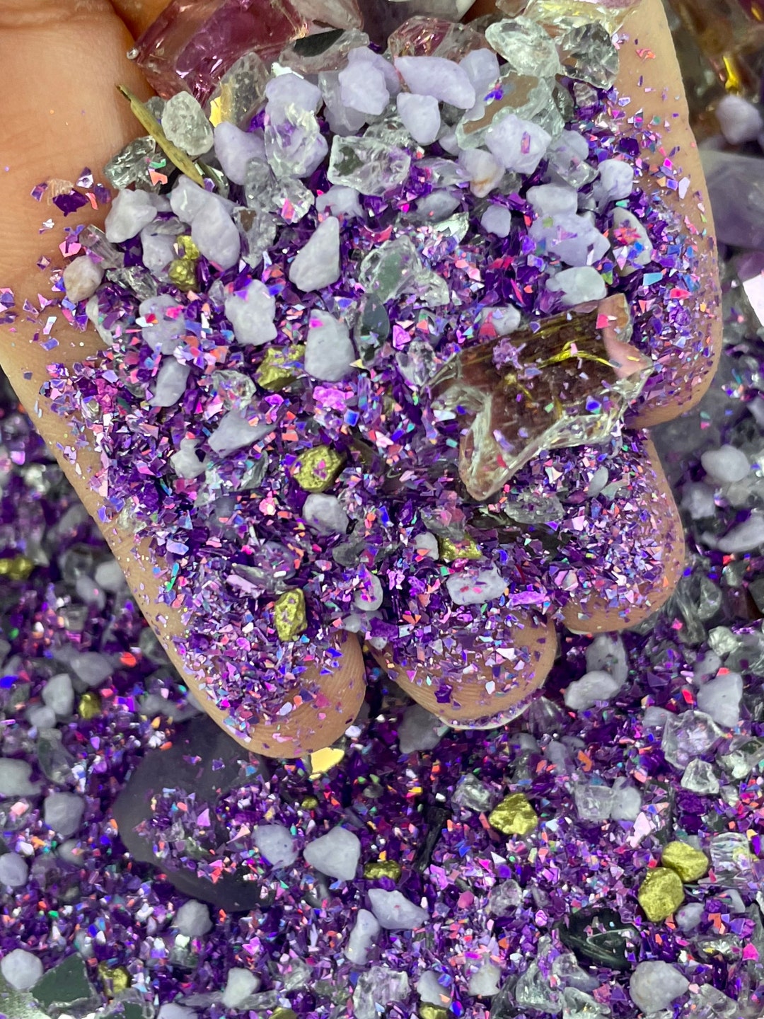 Purple Crushed Glass for Resin With Amethyst Crystal Chips, Mirrored ...