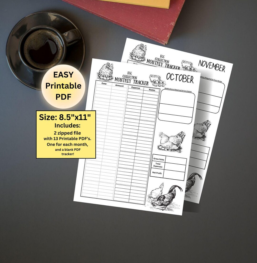Printable Chicken Egg Production Log: Monthly Tracker (PDF Download, 8 ...