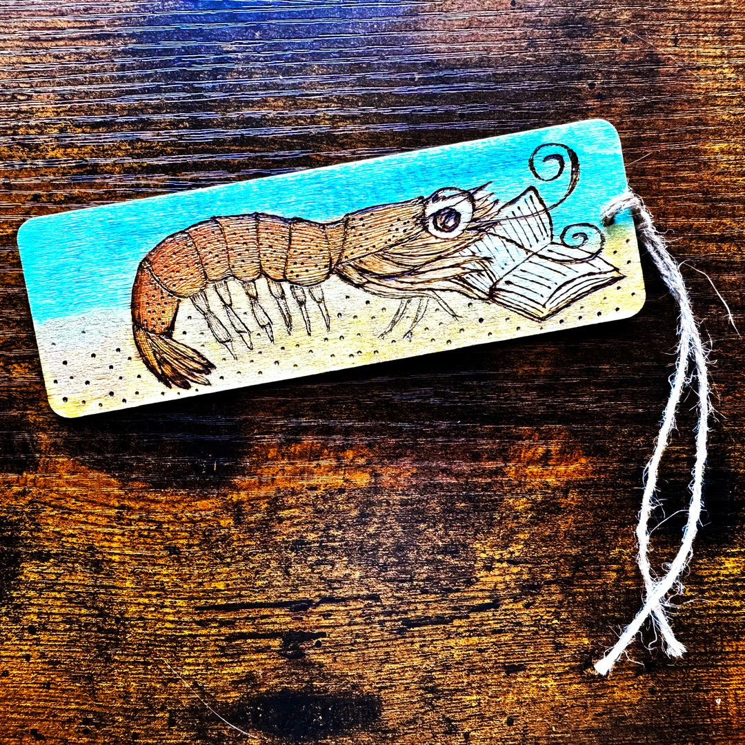 Shrimp Reading Hand Burned and Painted Bookmark - Etsy