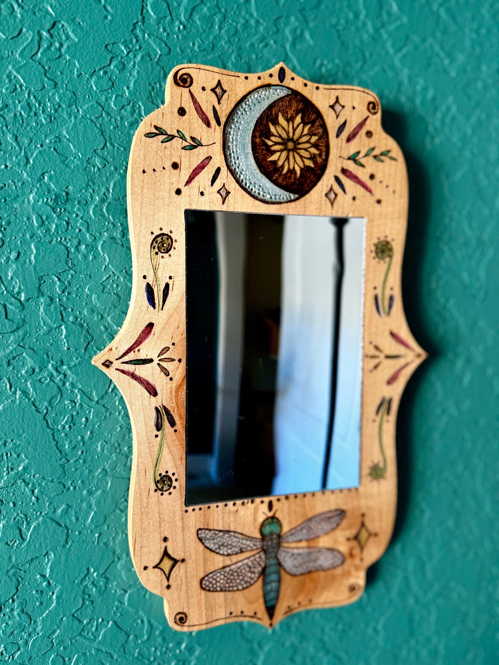 Wood Burned Wall Mirror Dragonfly - Etsy