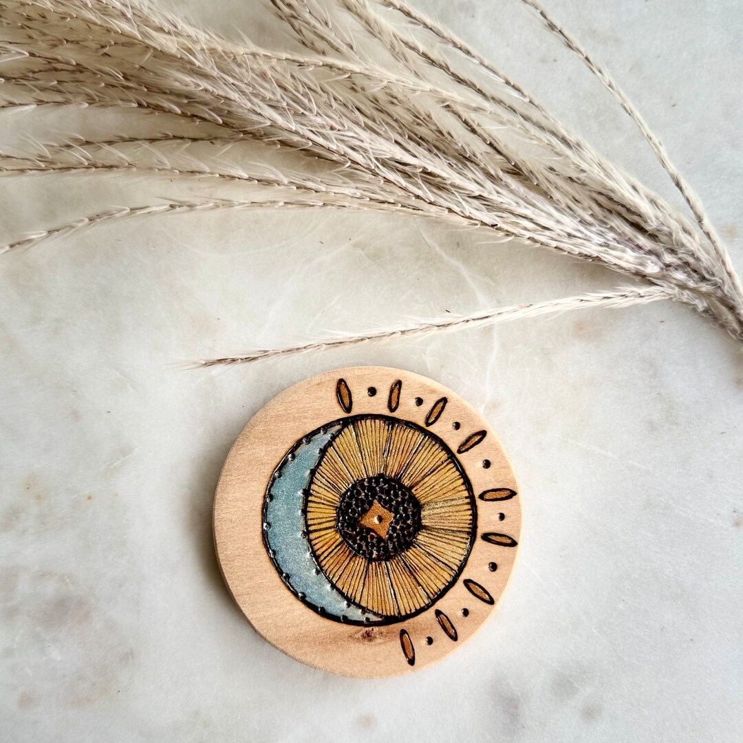 Sun and Moon- Hand Burned and Painted Coasters - Etsy