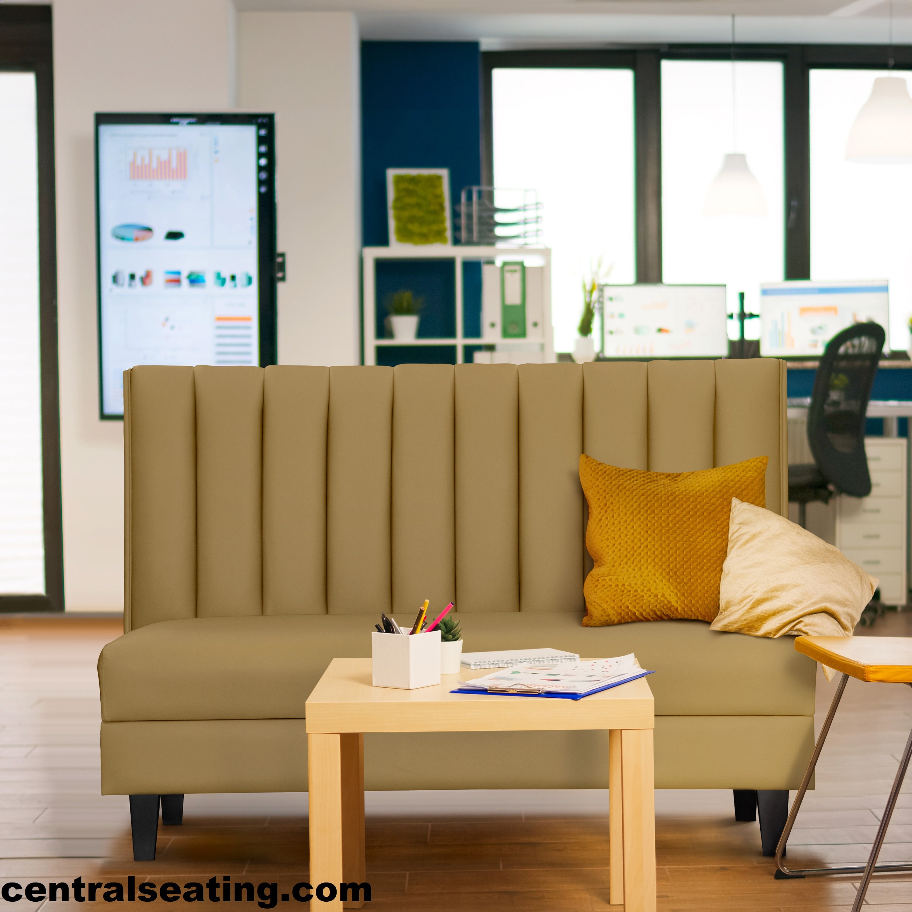 Premium 60" Long Upholstered Restaurant Booth Bench, USA Made, Brown ...