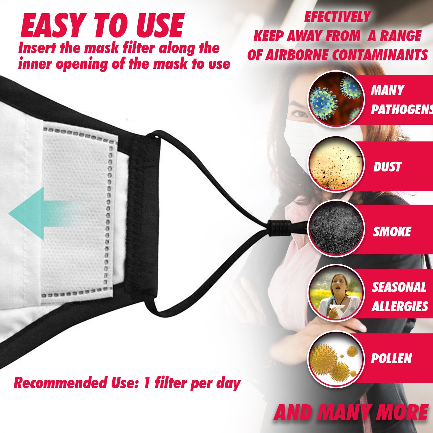 Face Mask Filters Replacement PM2.5, 5 Layer Activated Carbon Filters ...