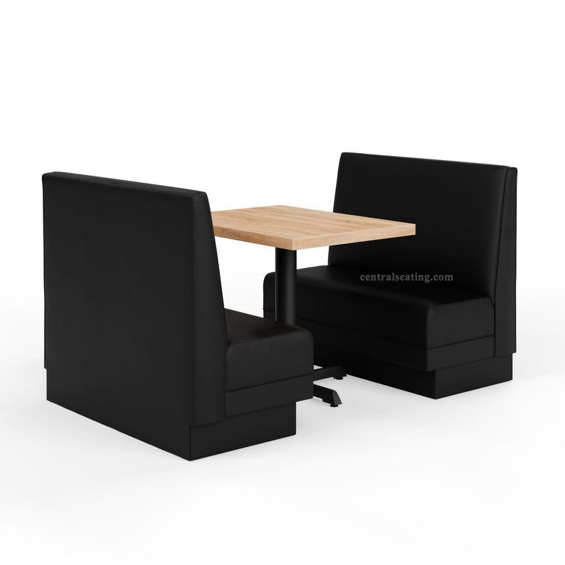 Restaurant Booth and Table Set – Black Vinyl Seating With Natural Light ...