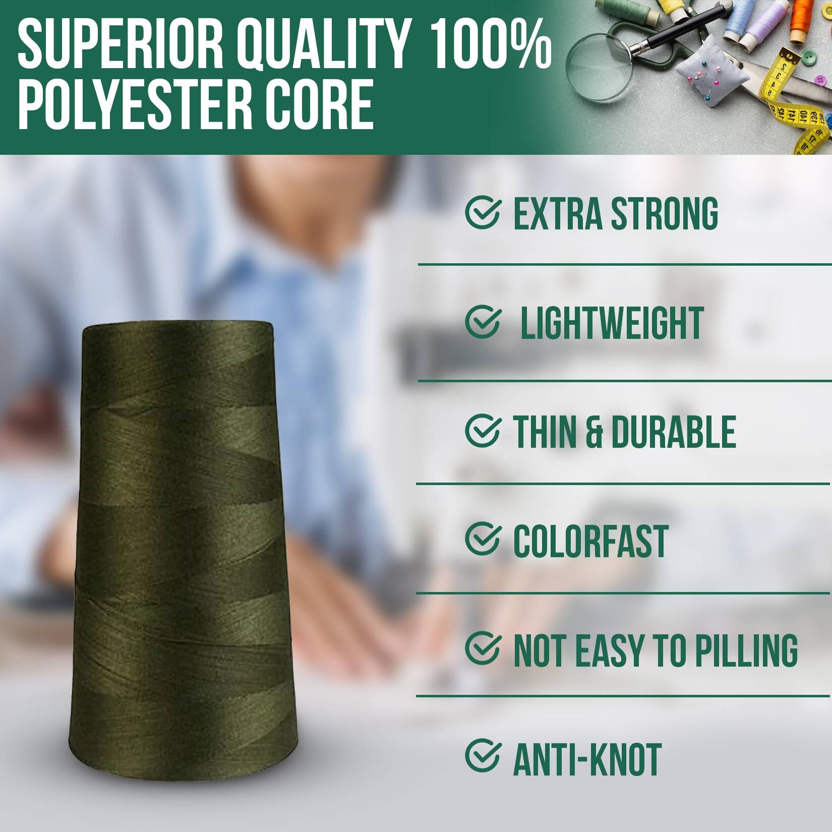 Sewing Thread 6000 Yards Spool Jean and Top Stitch, Polyester Heavy ...