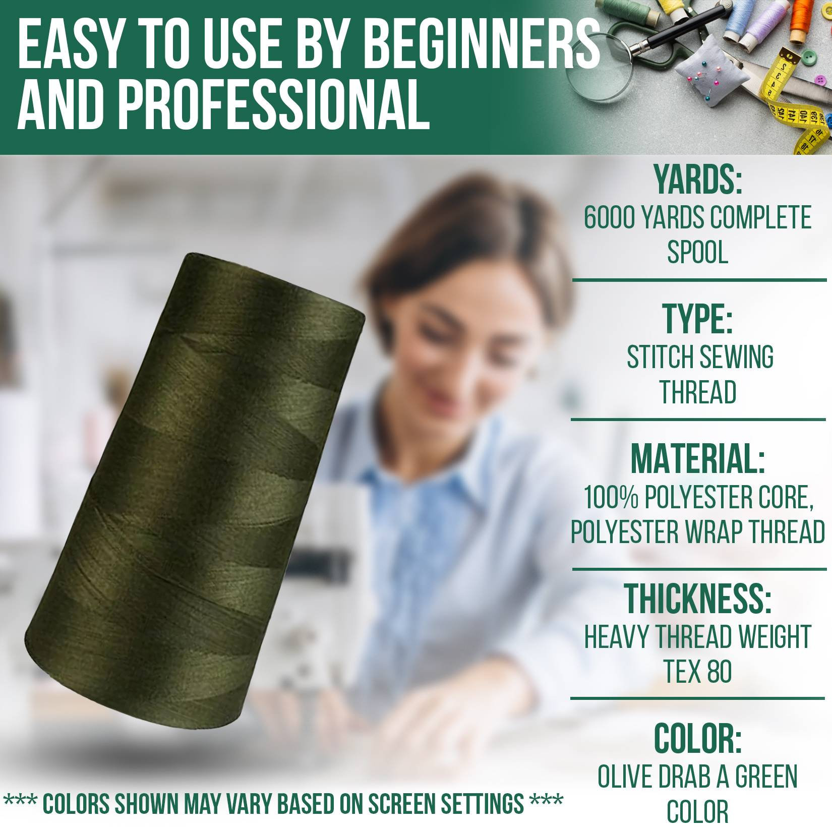 Sewing Thread 6000 Yards Spool Jean and Top Stitch, Polyester Heavy ...