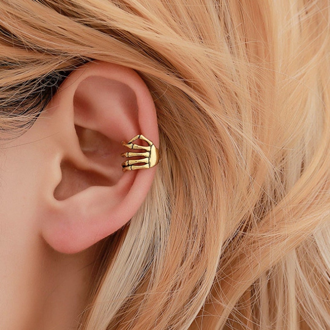 Skeleton Hand Ear Cuffs Gold Hand Ear Cuffs Cute Cuff - Etsy