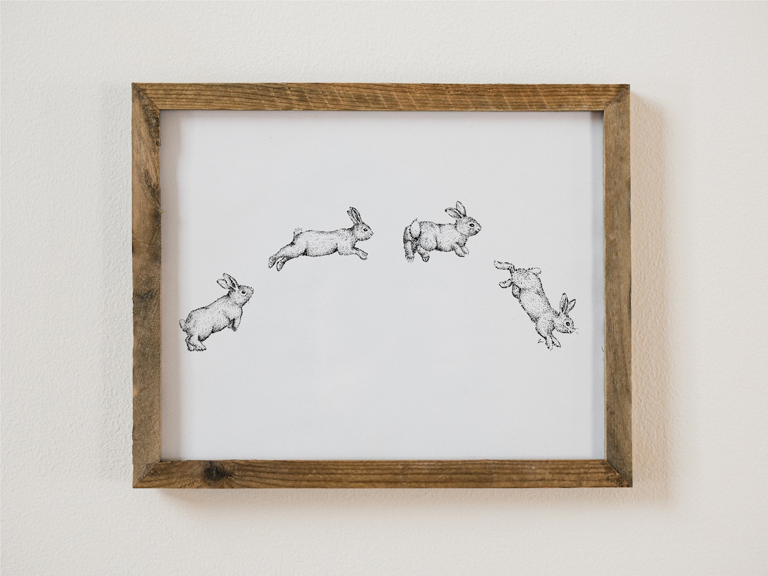 Hand-drawn Leaping Bunnies Art Print | Nursery Art | Baby Shower Gift ...