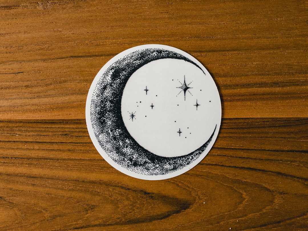 Transparent Crescent Moon Sticker | Hand Drawn Moon Sticker | Laptop ...