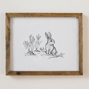 Hand-drawn Bunny in a Carrot Patch Art Print Wall Decor Rabbit Decor ...