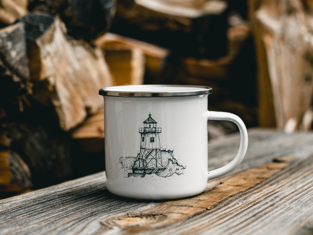 Hand-drawn Grand Marais Lighthouse 10 Oz Camping Mug Enamel - Etsy