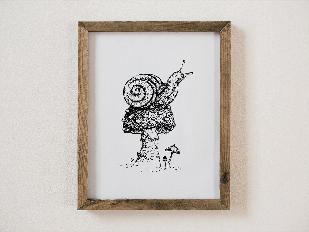 Snail & Mushroom Print: Pointillism Woodland Nursery Art - Etsy