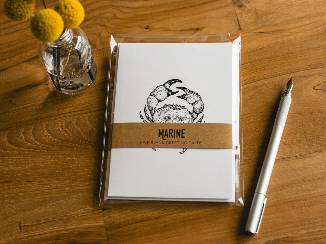 Marine Life Greeting Card Set: Black and White Ocean Animal Art - Etsy