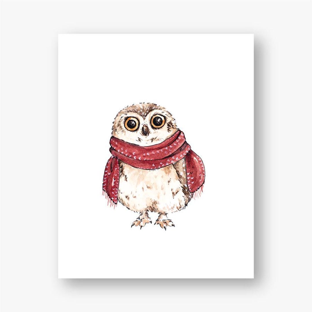 Cozy Owl Watercolor and Ink Art Print - Etsy