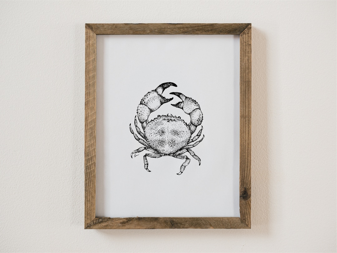 Hand-drawn Crab Art Print | Coastal Wall Art | Nautical Decor | Beach ...