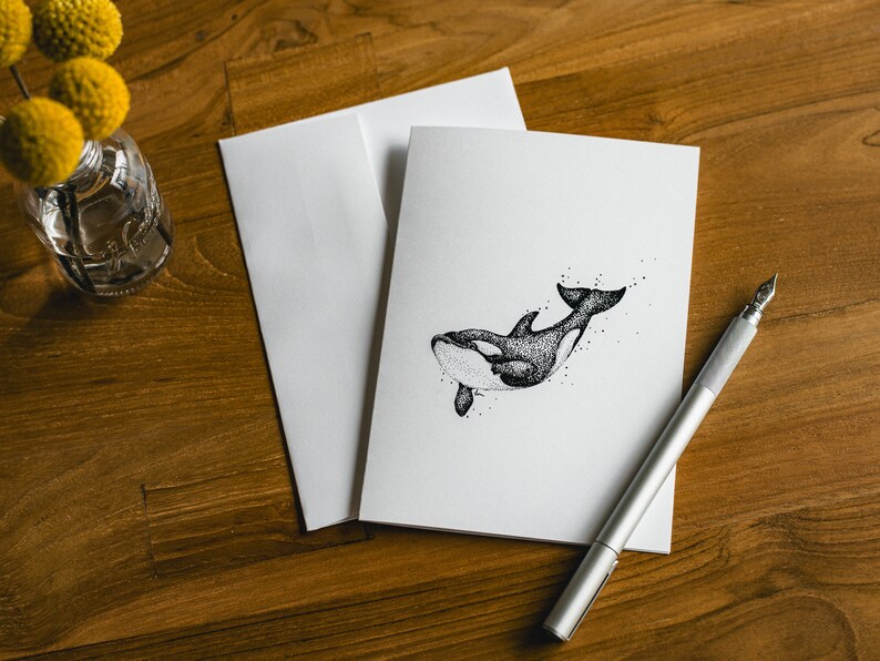 Marine Life Greeting Card Set: Black and White Ocean Animal Art - Etsy