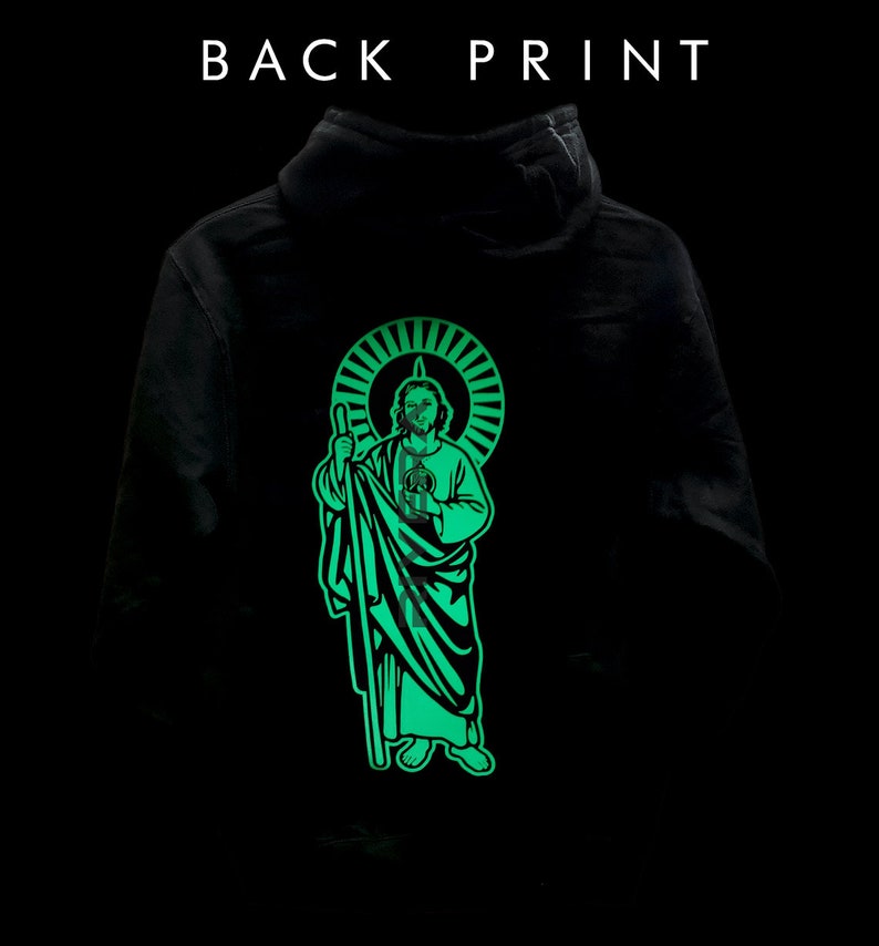 San Judas Tadeo Hoodie Black Glow in Dark, San Juditas Hoodie, Sweater ...