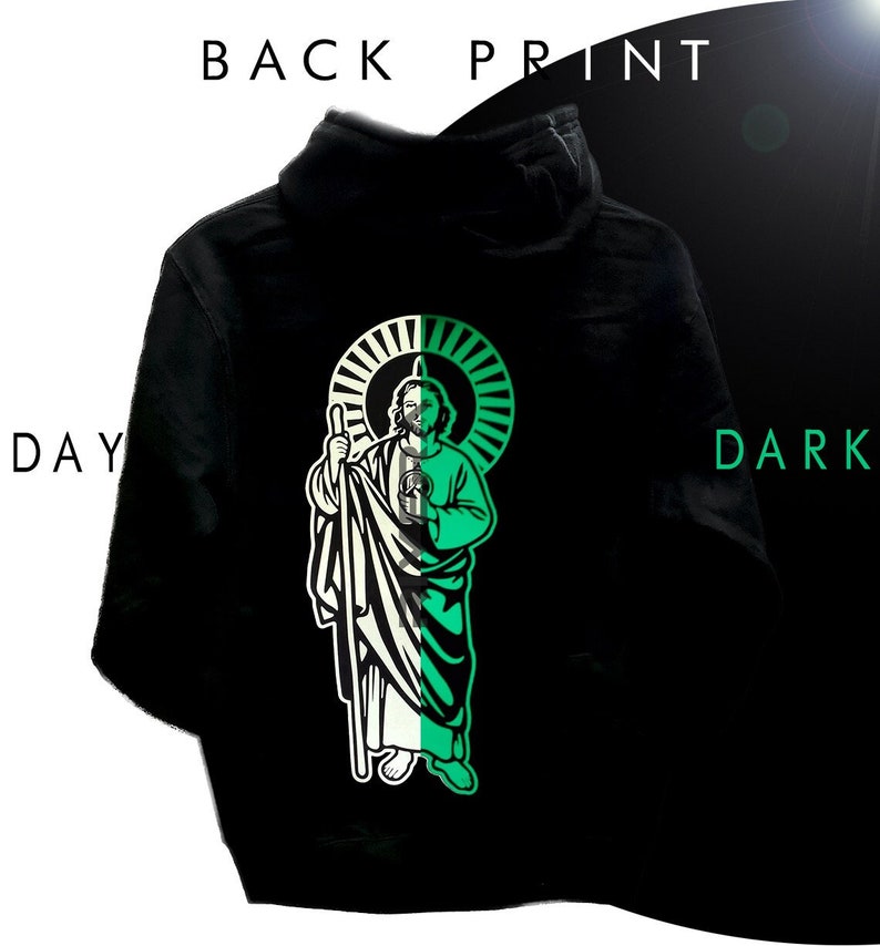San Judas Tadeo Hoodie Black Glow in Dark, San Juditas Hoodie, Sweater ...