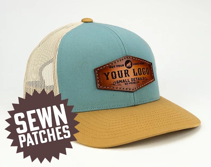 Custom Leather Patch Baseball Hats Sewn on Hand Finished Leather Custom ...