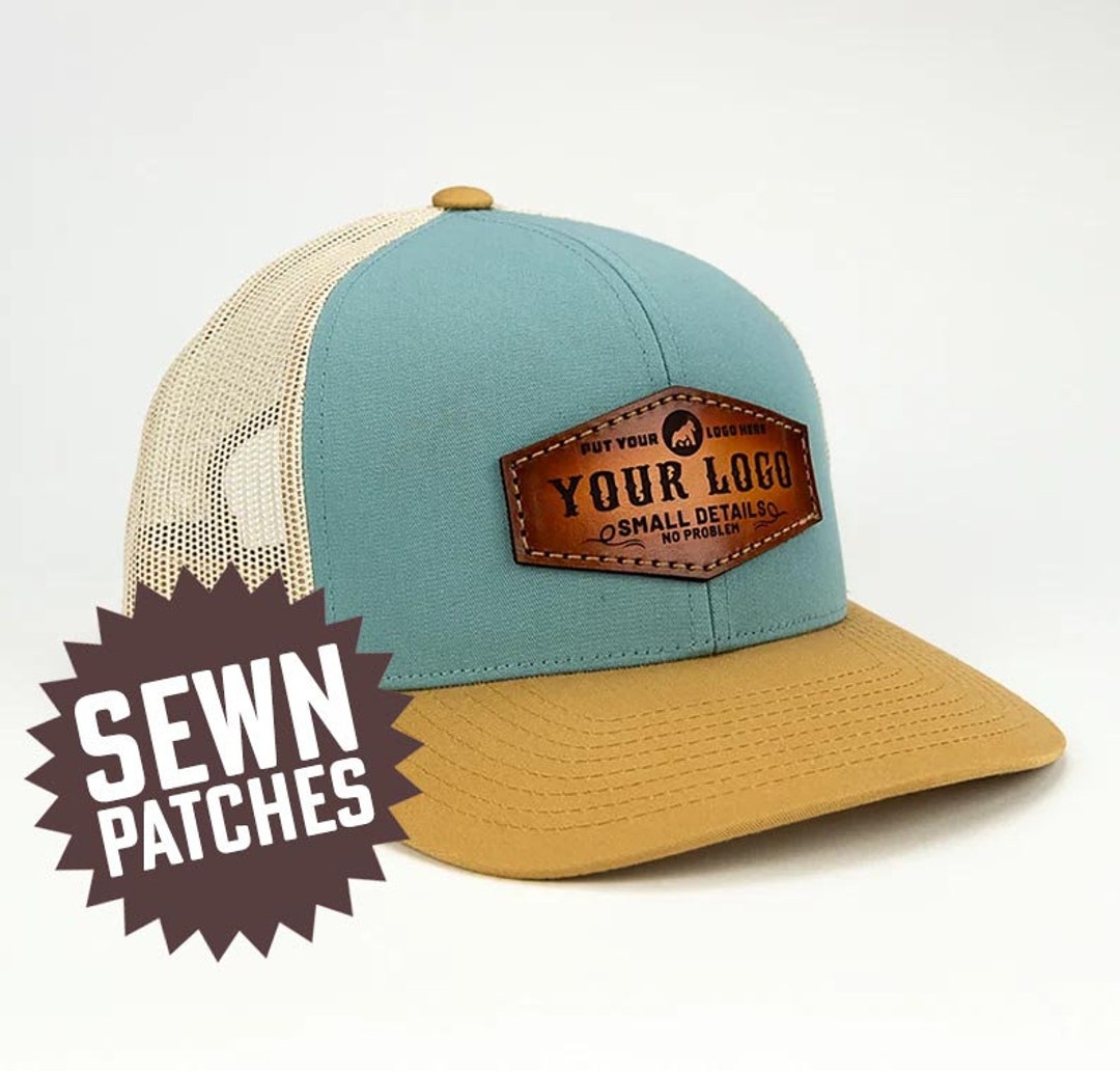 Custom Leather Patch Trucker Hats | Sewn on | Hand Finished Leather | Custom Shapes and Colors ...