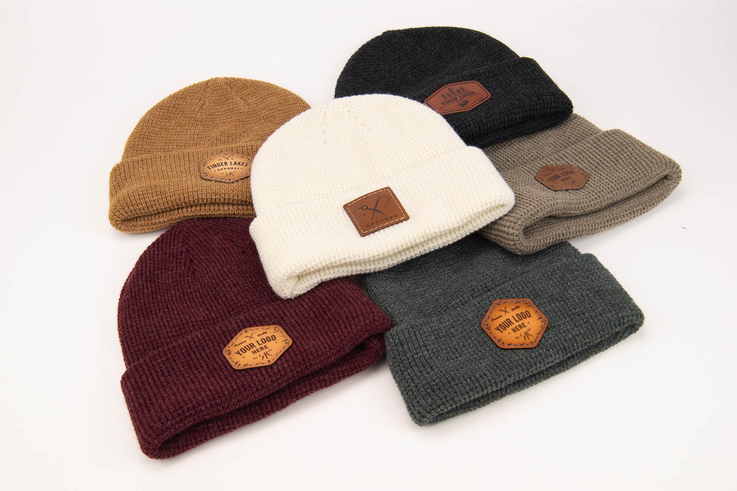 Waffle Knit Beanie Custom Leather Patch Hat Classic Winter | Etsy