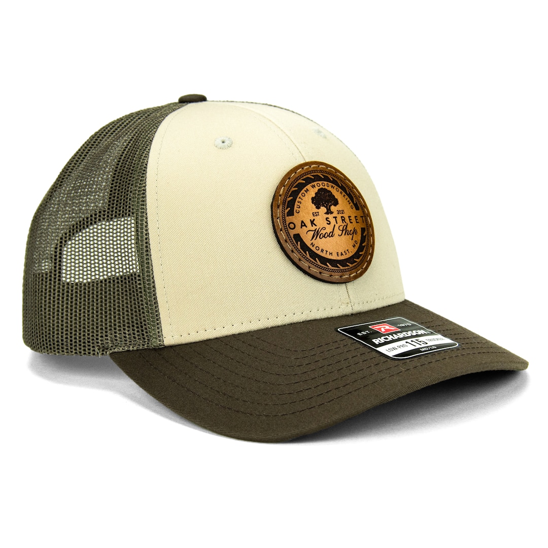 Custom Leather Patch Trucker Hats | Sewn on | Hand Finished Leather | Custom Shapes and Colors ...