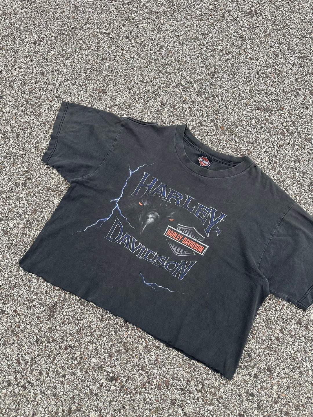 Vintage 90s Harley Davidson Motorcycles Lighting Eagle Crop Top T Shirt ...