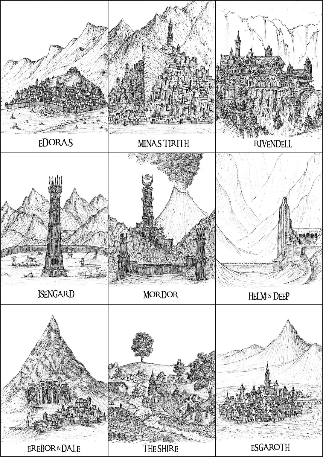 Middle Earth Aesthetics 9 Cities White Background Art - Etsy