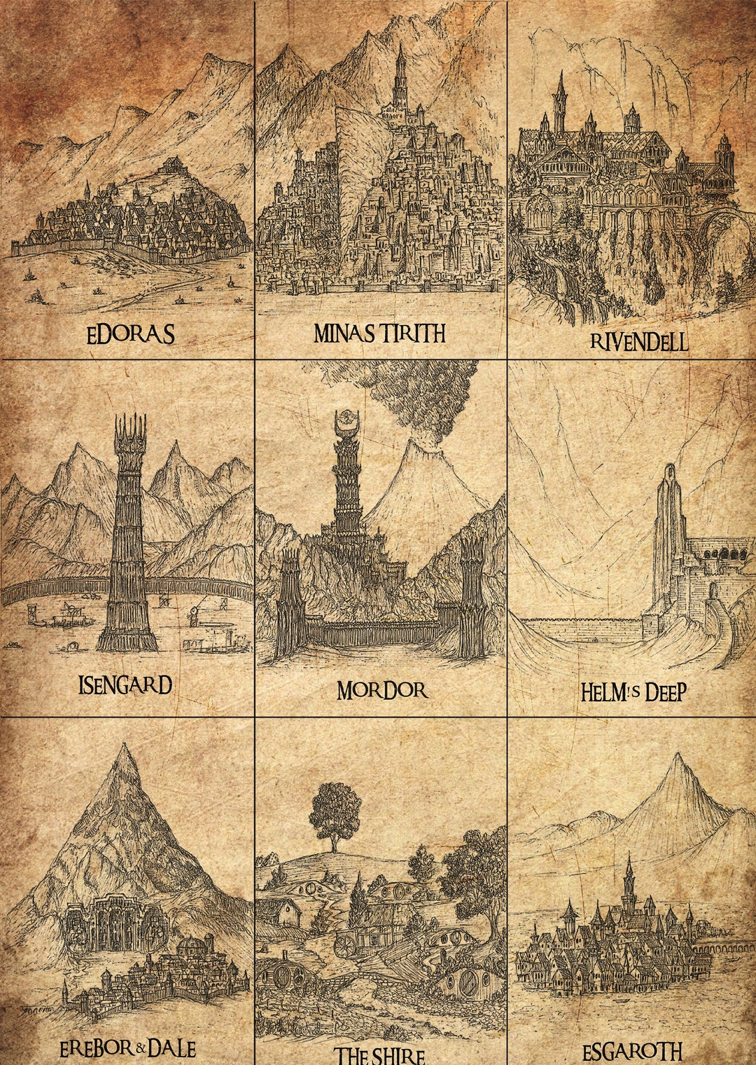 Middle Earth Aesthetics Kraft Background Art Print Wall Paper Lord of ...