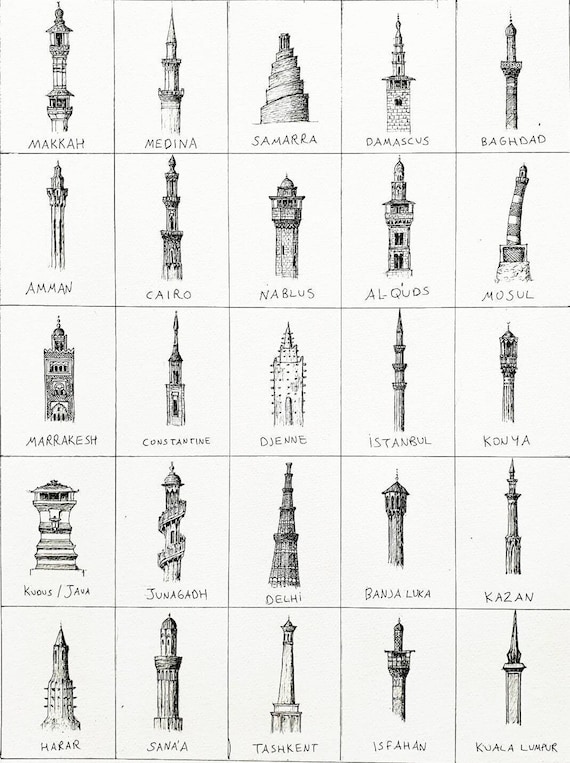 Minaret Drawing The Shah Jahan Mosque In Woking | Europeana