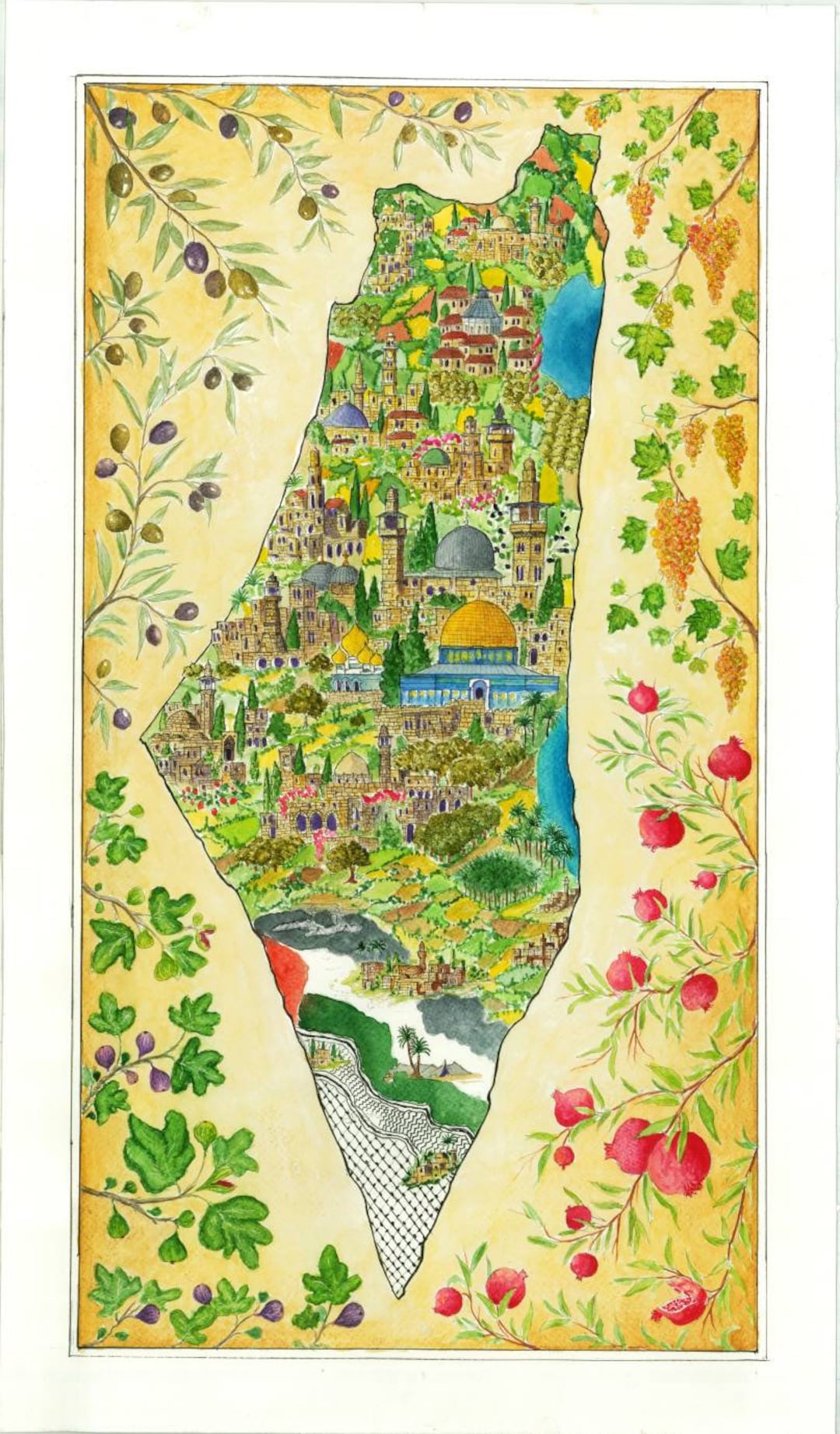 Map of Free Palestine - Watercolors - Art - Wall Art - Poster - Map - Etsy