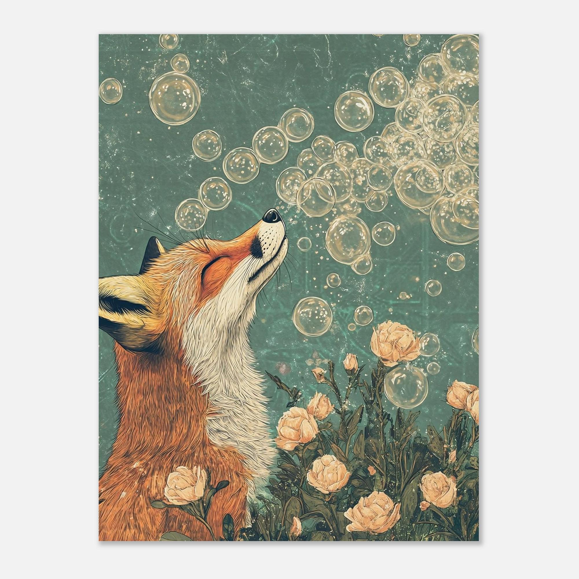Fox Bubble Dreams Poster Whimsical Woodland Animal Print Cute Fox