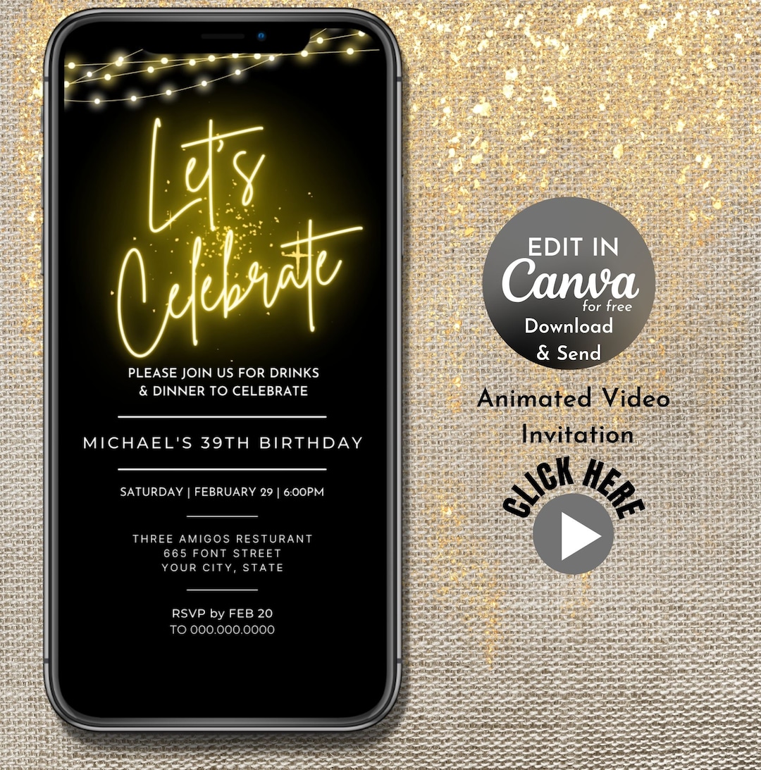 Animated Digital Birthday Invitation Template in Neon Lights Digital ...